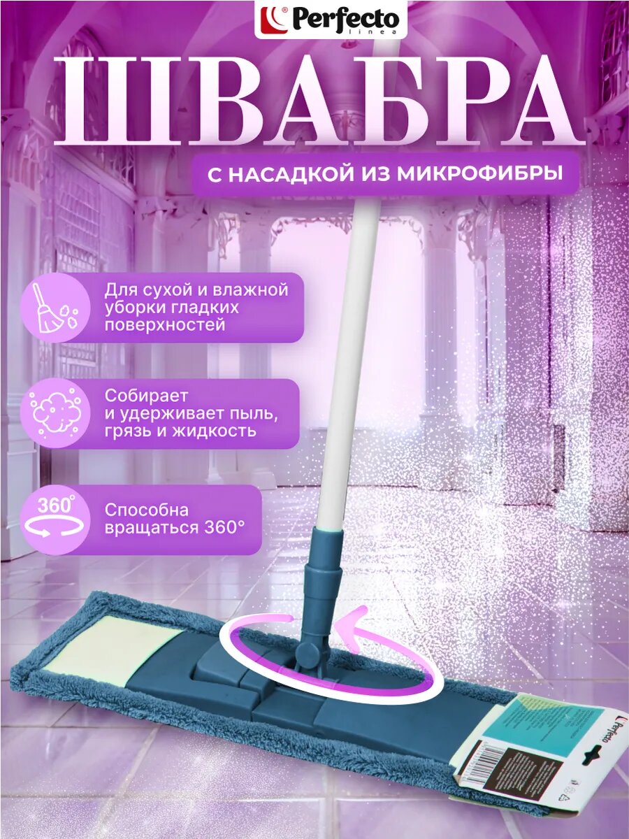 Швабра для пола PERFECTO LINEA с насадкой из микрофибры темно-синяя (43-392023)