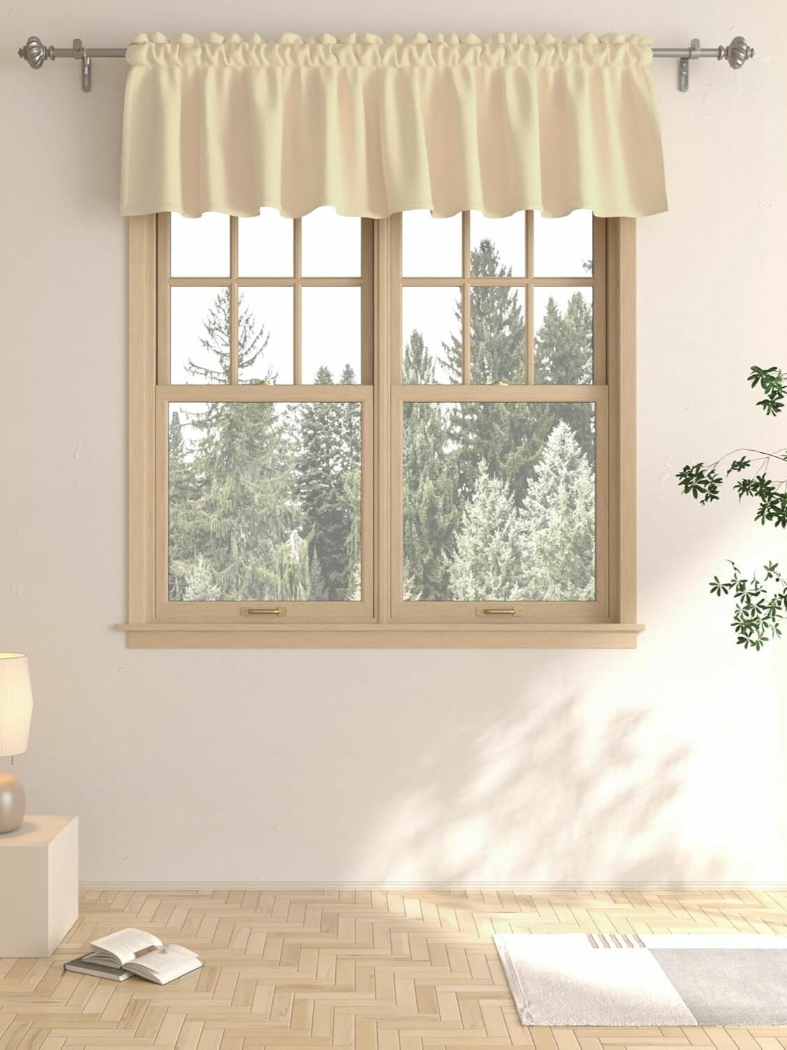 Ламбрекен для кухни на окна из плотной ткани на ленте под крючки арт. БКЛАМ-939 цвет бежевый