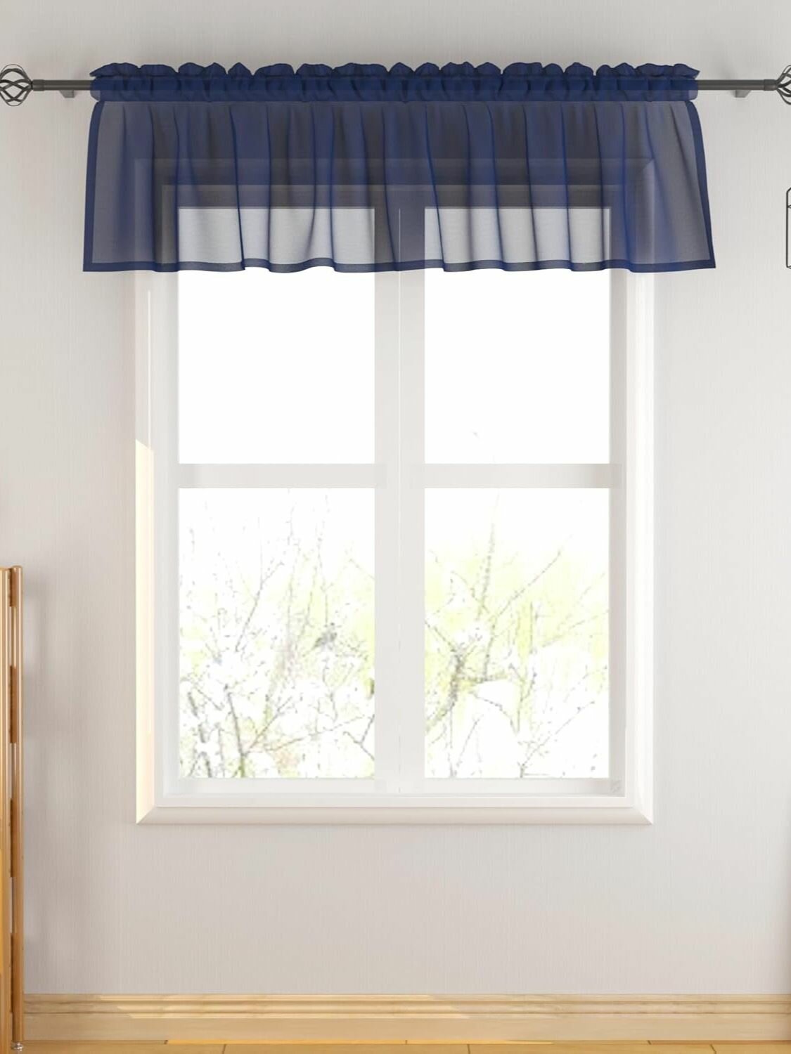 Штора ламбрекен для кухни из однотонного тюля вуаль на ленте под крючки арт. ТУ-ЛАМБР-770 цвет синий