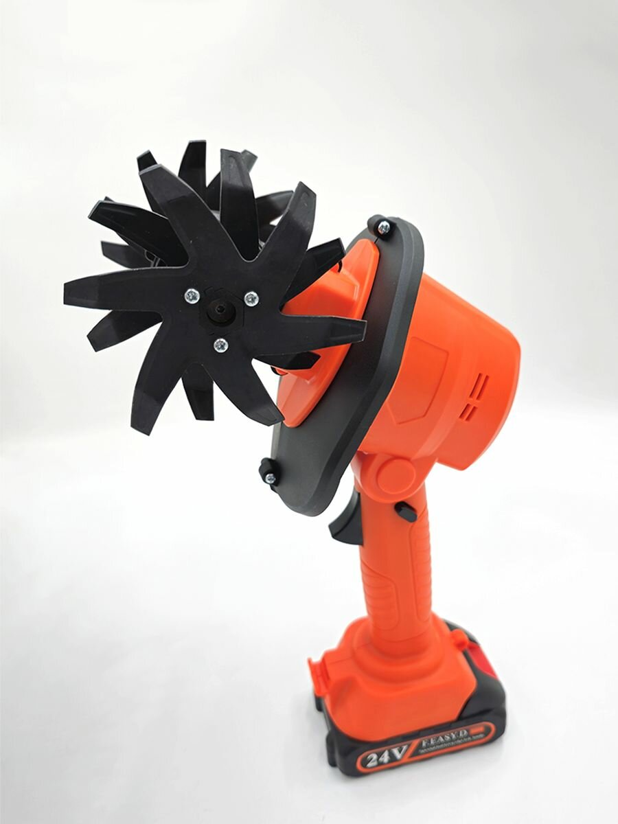 Культиватор ручной, электрокультиватор ручной аккумуляторный, оранжевый