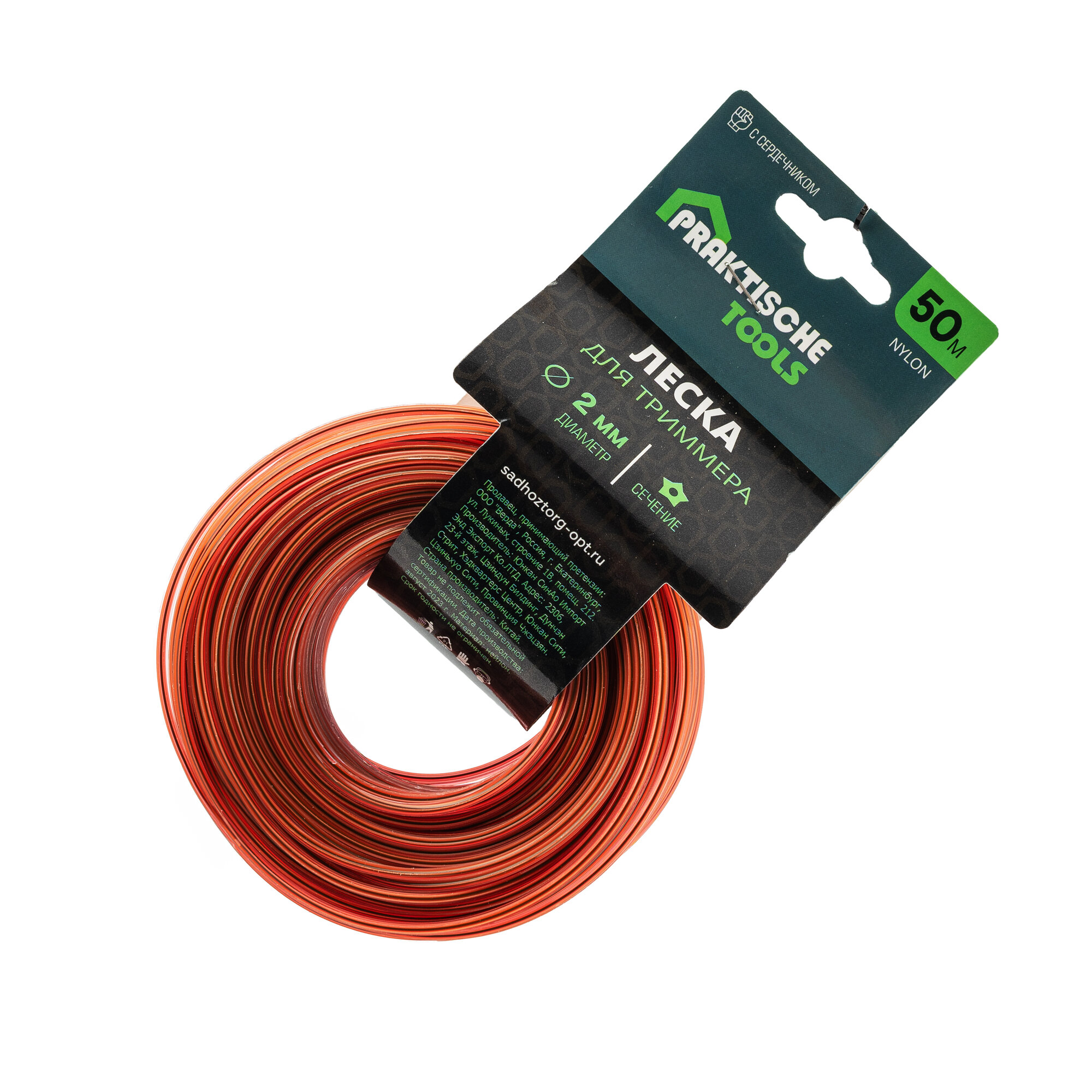 Леска для триммера PRAKTISCHE TOOLS звезда усиленная с сердечником d=2,0 мм L= 50 м