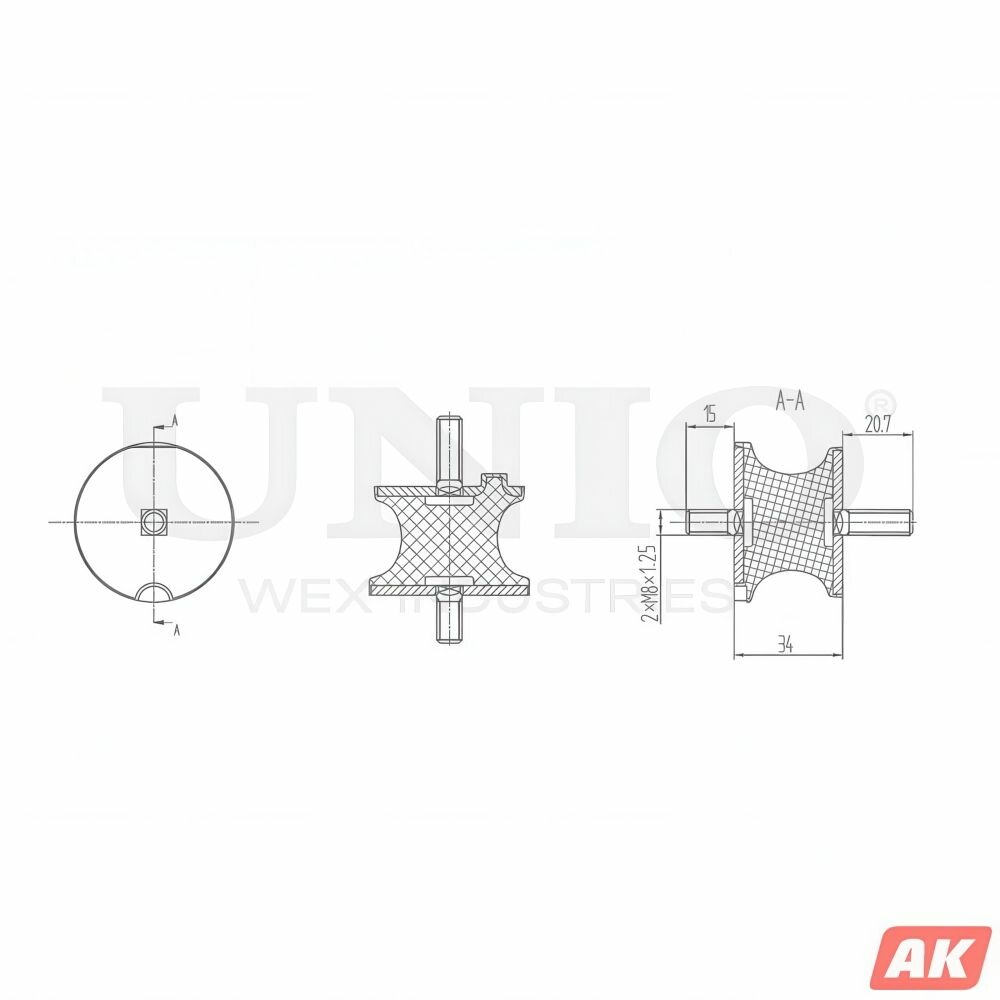 Опора двигателя задняя, для БМВ 5 (E34, E39) 90-, 3 (E30, E36, E46 E90-E93) 89- 1 (E81 E82 E87 E88) 04- BMW 04- артикул RMP-15128 производителя UNIO