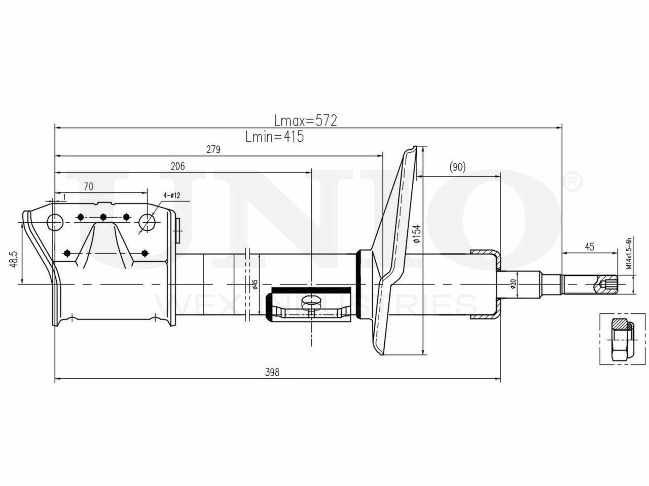 Амортизатор газовый передней подвески, для Рено Дастер I, II 11-, Каптюр 16-, Renault Duster Kaptur 16-, артикул SAB-10657 производителя UNIO