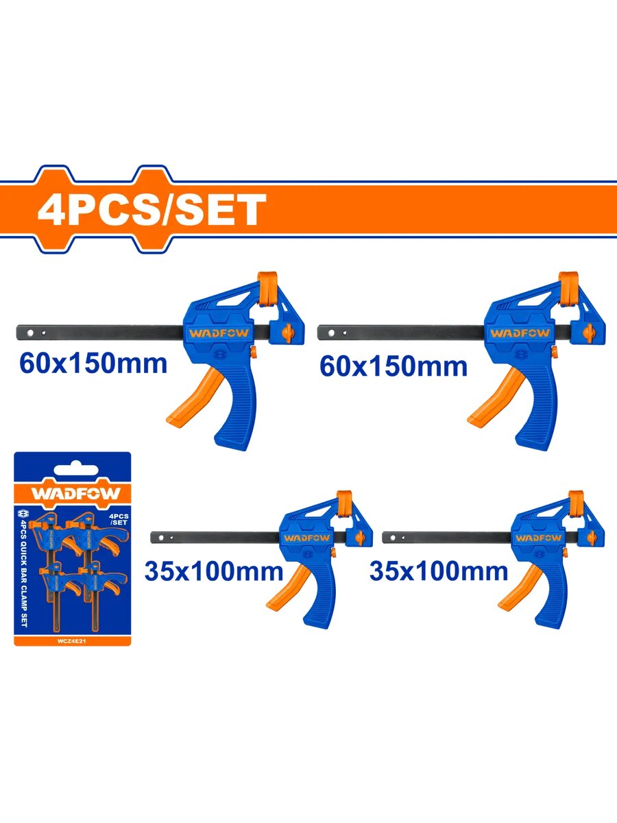 Набор струбцин WADFOW WCZ4E21, быстрозажимные, стальные, F-образные, 4 шт