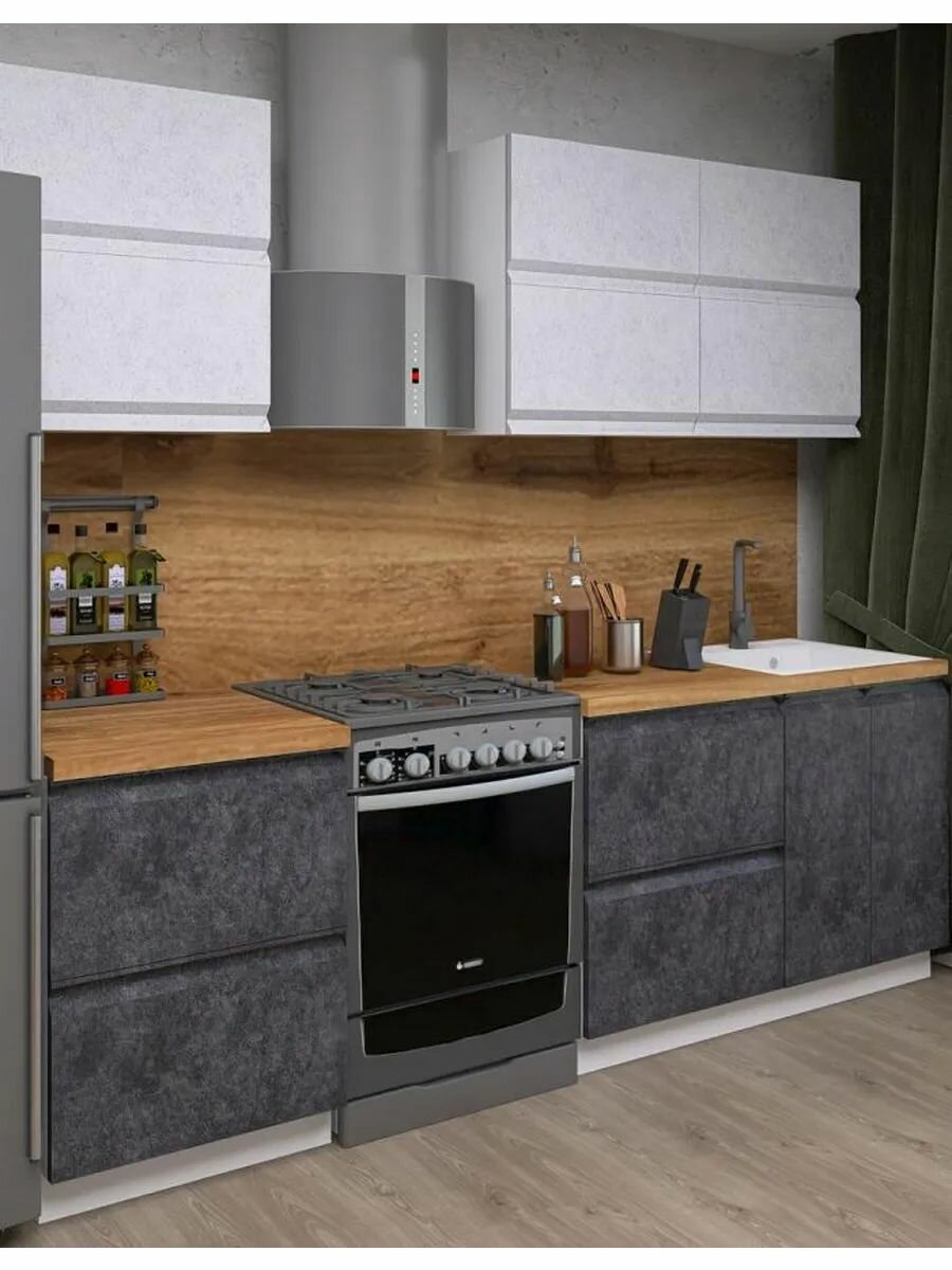 Кухонный гарнитур Велюр 1.8 м, мебель для дома и кухни, Белый / Бетон снежный / Бетон графит