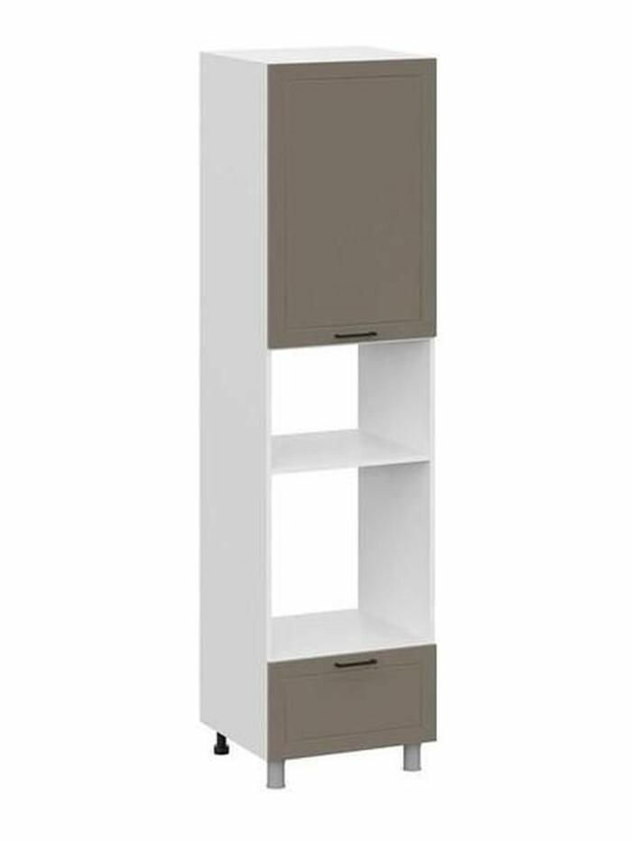 Кухонный модуль напольный, шкаф-пенал под духовку Сектор с полками, с ящиками, с доводчиками, 60х56.2х233.2 см, Белый / Базальт