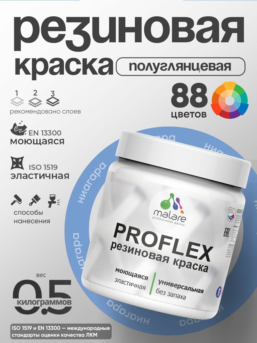 Краска резиновая Malare ProfleX жидкая резина для наружных и внутренних работ, быстросохнущая моющаяся, полуглянцевая, ниагара, 0.5 кг