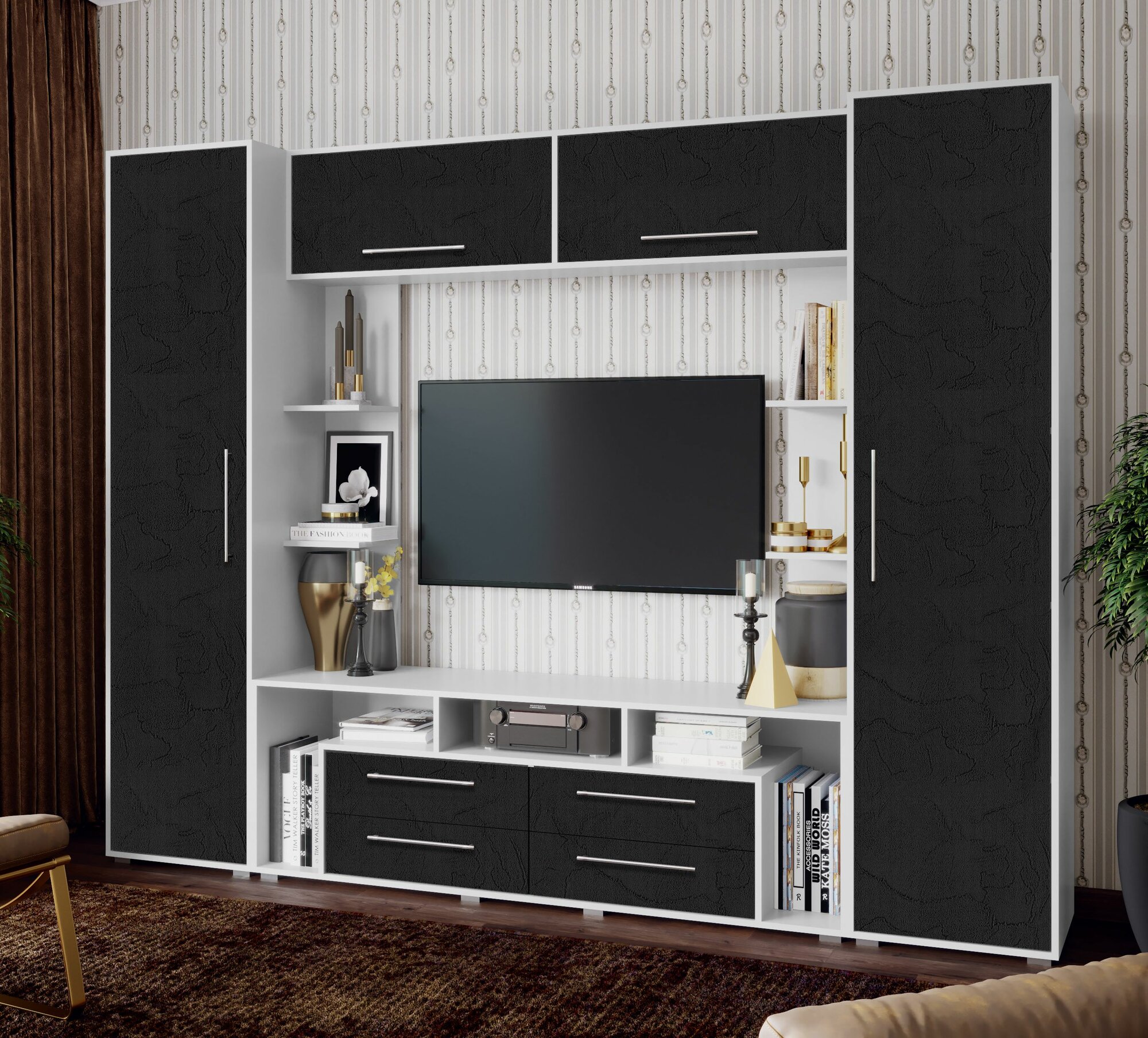 Гостиная Гармония (Пластер блэк, белый) (Миф)