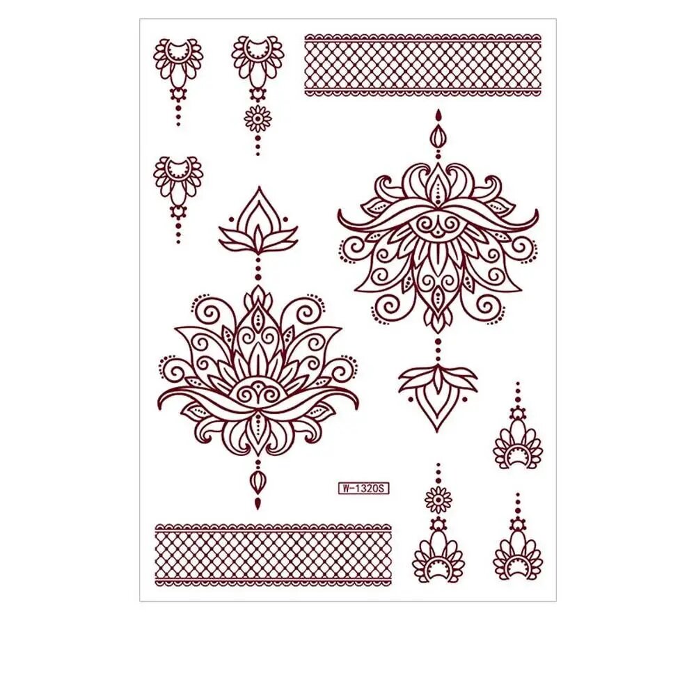 Красные временные татуировки хной Индия Flower W1320S