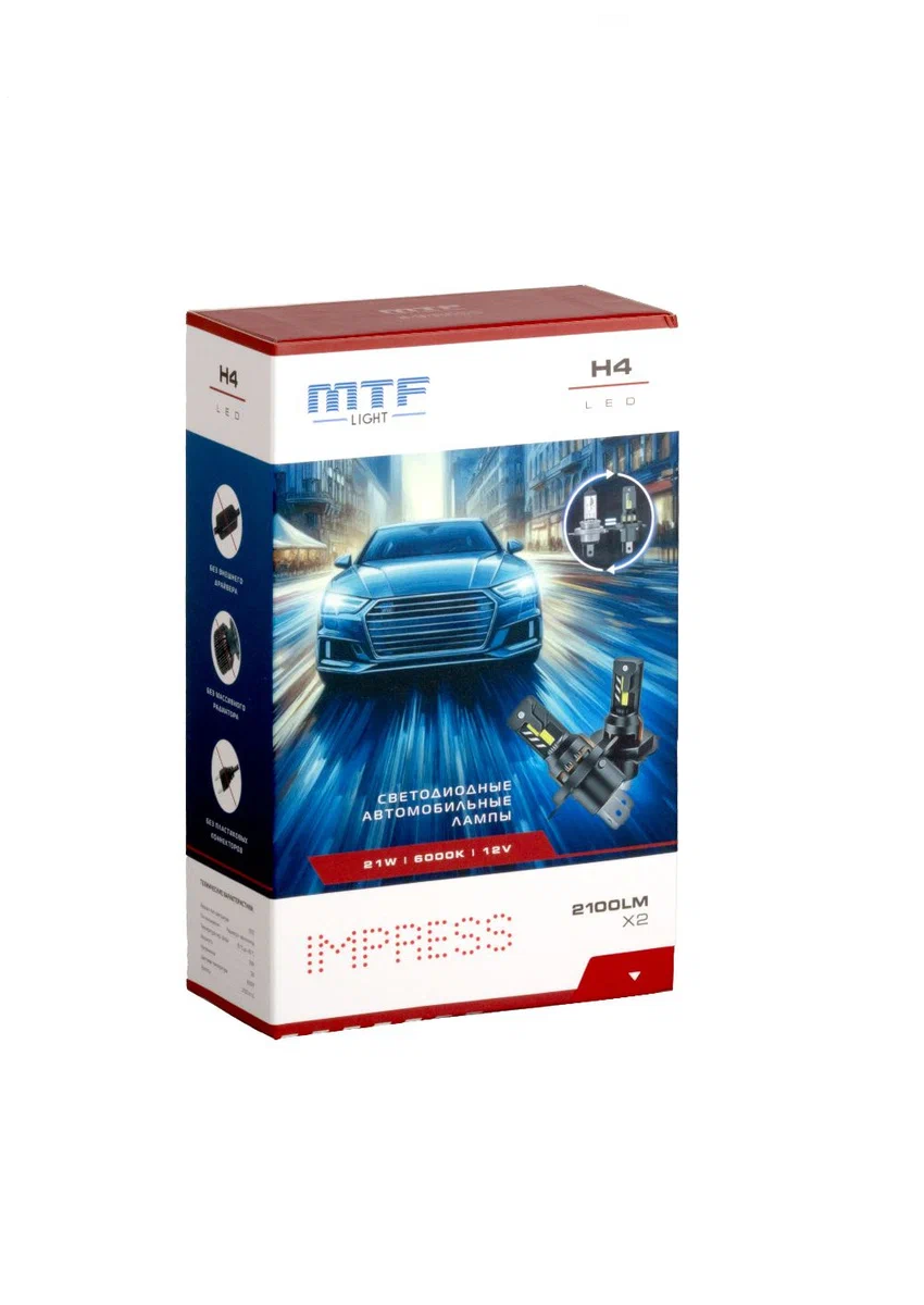 Светодиодные лампы MTF light IMPRESS H4/H19 21W 2100Lm 6000K 12V (2 лампы)