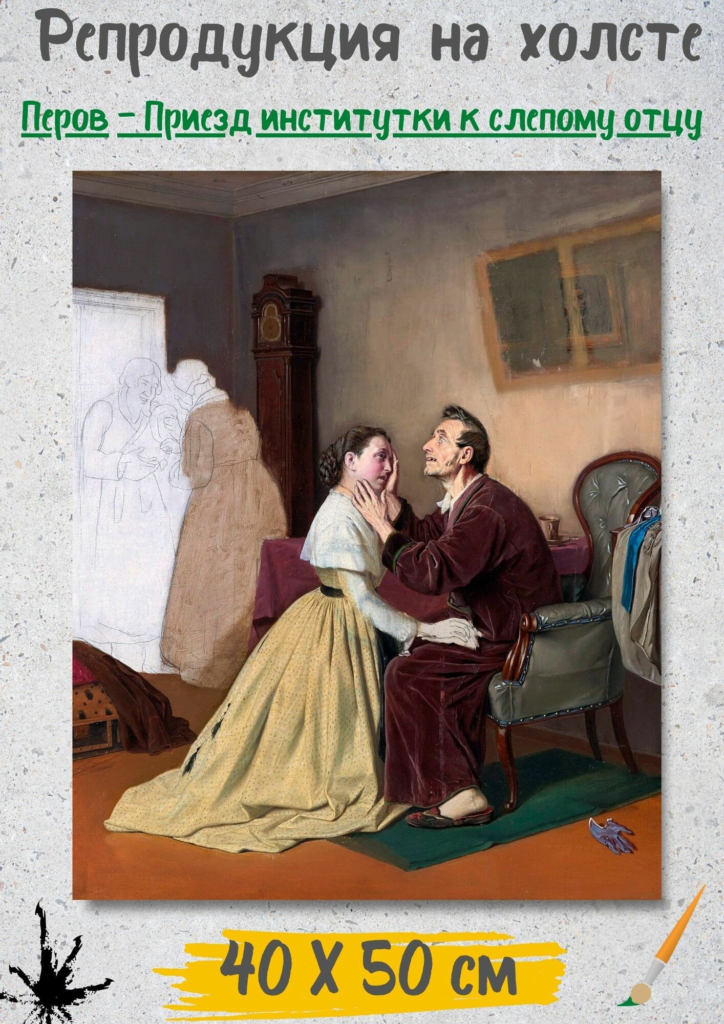 Картина Василий Григорьевич Перов "Приезд институтки к слепому отцу" 50х40 см