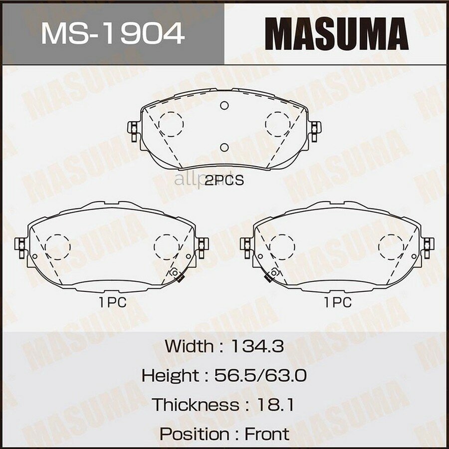 MASUMA MS-1904 Колодки передние TOYOTA AURIS MASUMA MS-1904