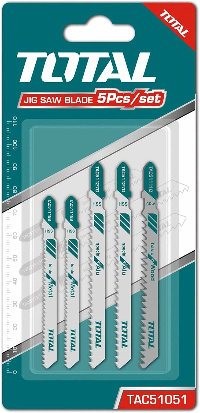 Набор пилок TOTAL TAC51051, для лобзика, 5 шт, металл/алюминий/дерево