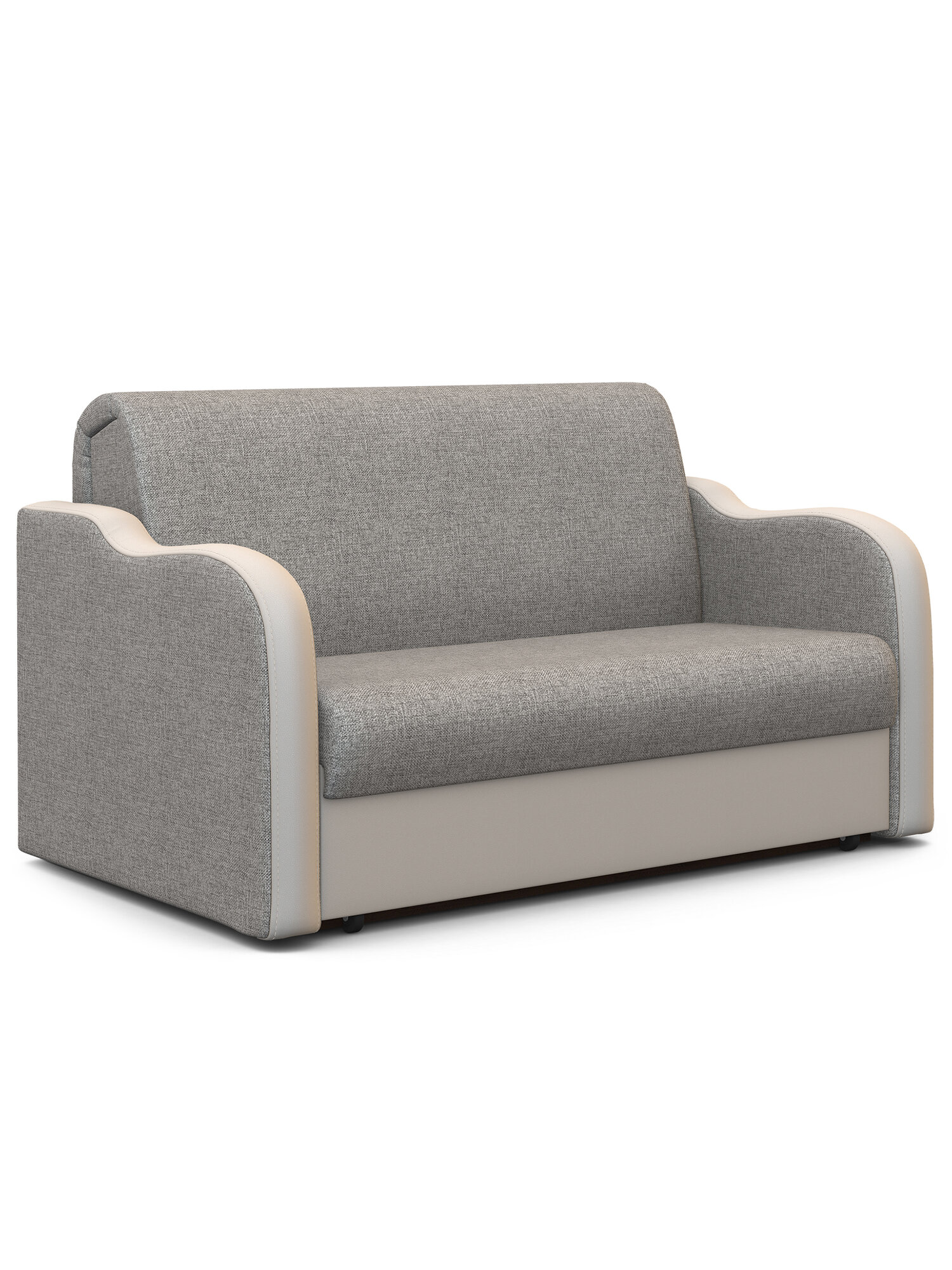 Диван-кровать Коломбо, прямой, раскладной, аккордеон, 100х194 см, экокожа бежевый и рогожка светло-серый