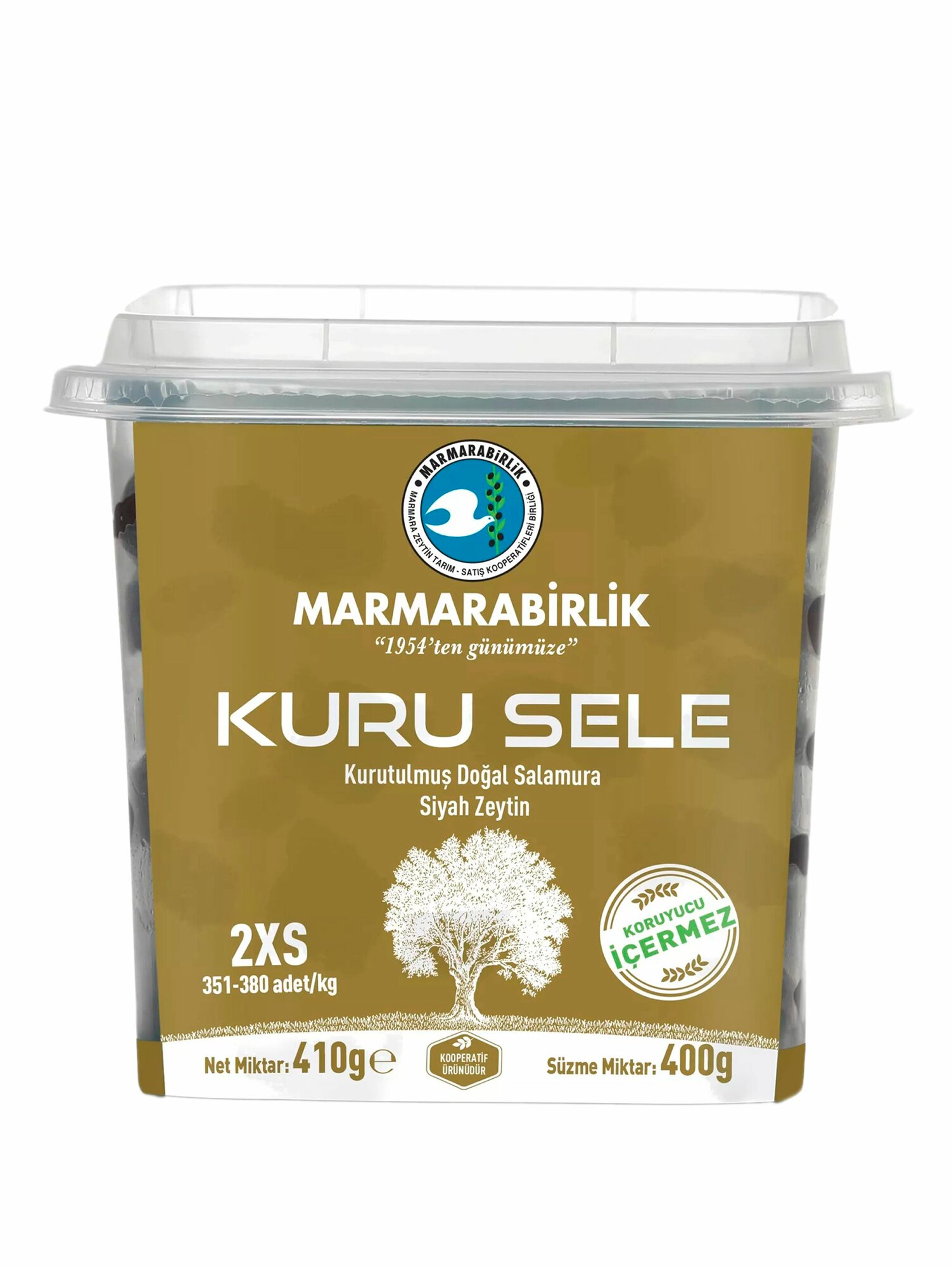 Маслины турецкие вяленые с косточкой в масле / черные оливки (калибр 2XS 351-380), "Marmarabirlik", Kuru Sele, 410гр. Турция