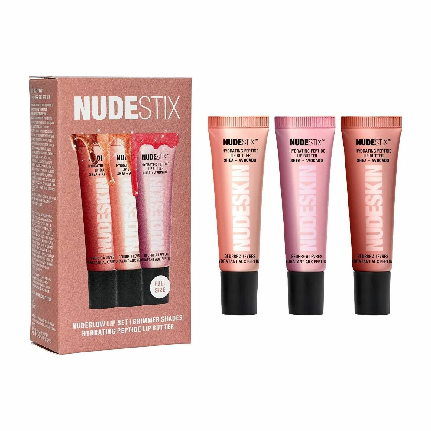 Набор увлажняющих пептидных масел для губ NUDESTIX Hydrating Peptide Lip Butter NUDEGLOW 3pc Set