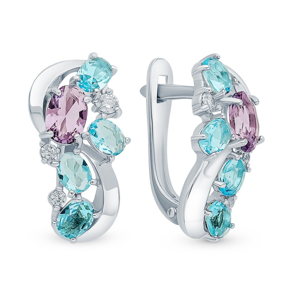 Серьги, серебро, 925 проба, родирование, фианит, кристалл