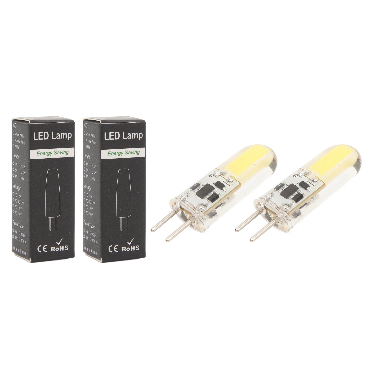 2 светодиодные силиконовые лампочки GY6.35 COB 1505 3 Вт 12 В 300 лм для шкафов, гардеробов, наружного освещения, дома, офиса, потолка, холодный белый свет 6000K‑6500K