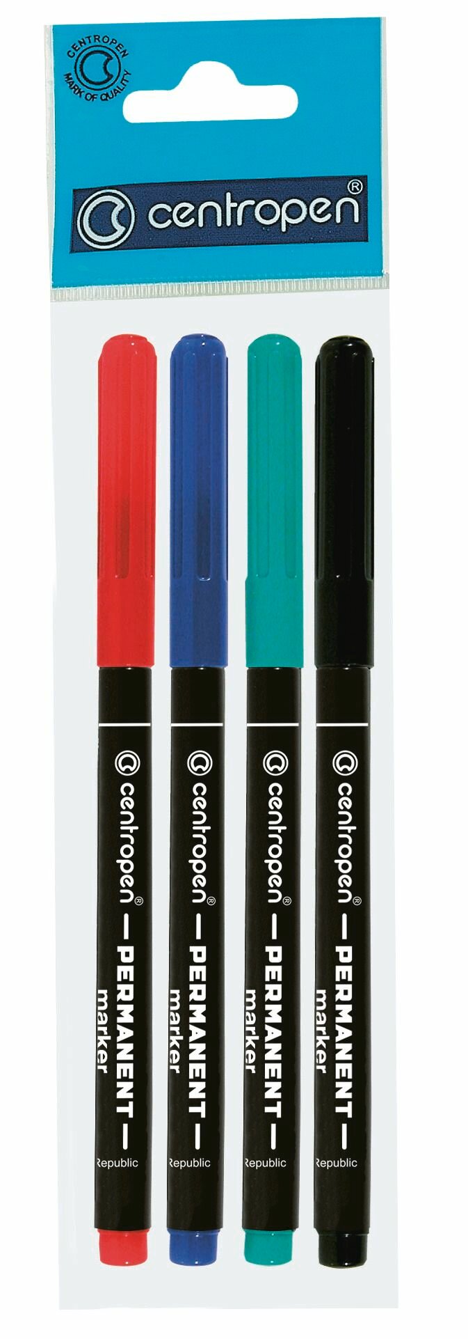 Centropen PERMANENT набор перманентных маркеров, толщина линии 1 мм, круглое перо, 4 цвета, 2536/4