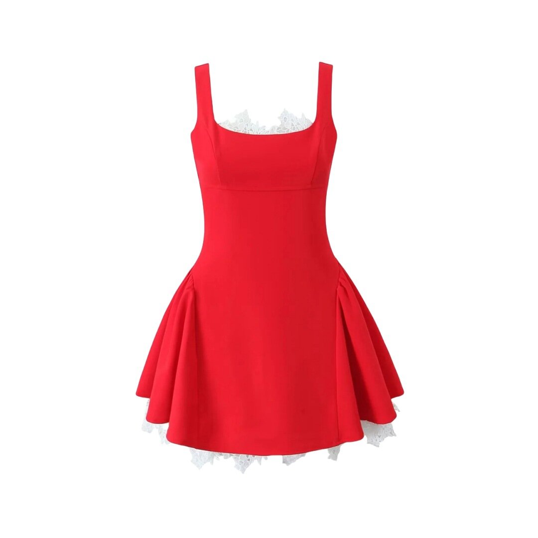 Платье, Вьетнамская ниша, сексуальный квадратный воротник, темперамент, холтер, тонкая талия, на подтяжках, кружевная