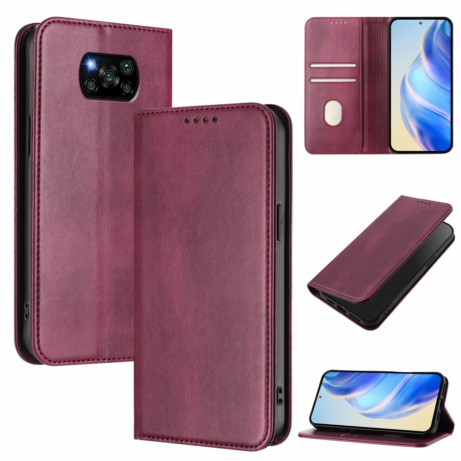 Кожаный чехол-книжка для Xiaomi Poco X3 / Poco X3 NFC / Poco X3 Pro (Сяоми Поко Х3 / Поко Х3 НФС / поко Х3 Про)с отделениями для карт и кошельком, Функция блокировки RFID