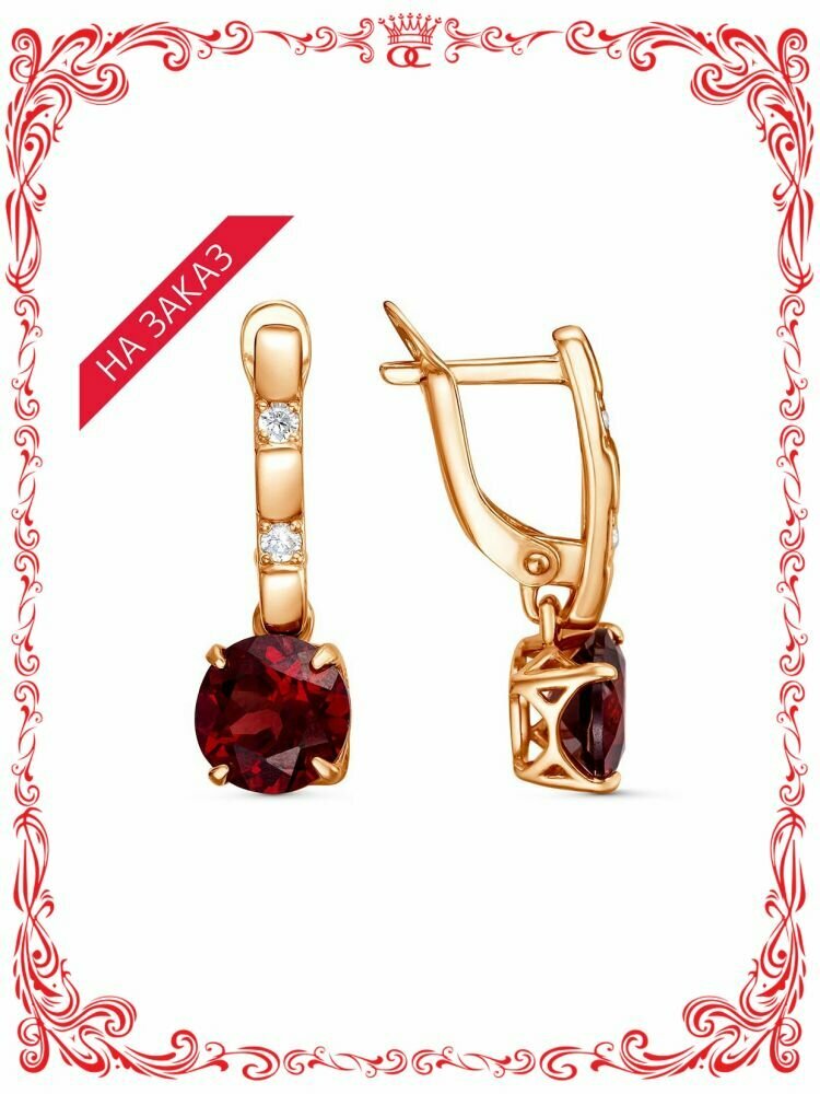 Серьги, серебро, 925 проба, золочение, гранат, фианит