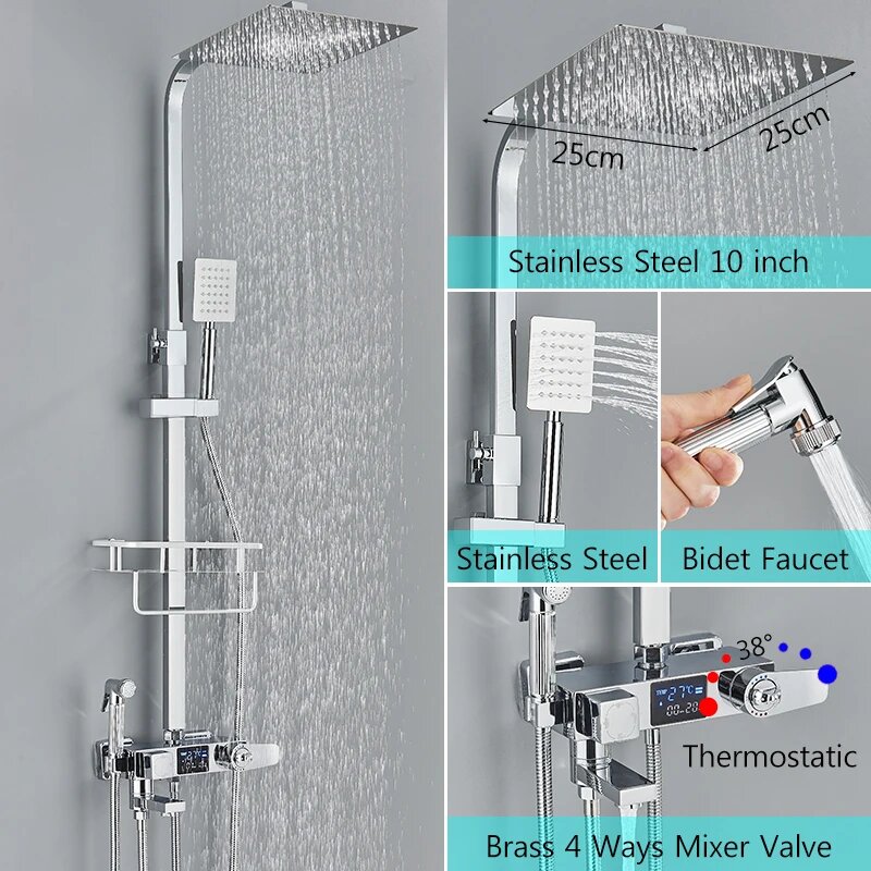 Смеситель для душа Saeuwtowy, цифровой дисплей, черный / серебристый