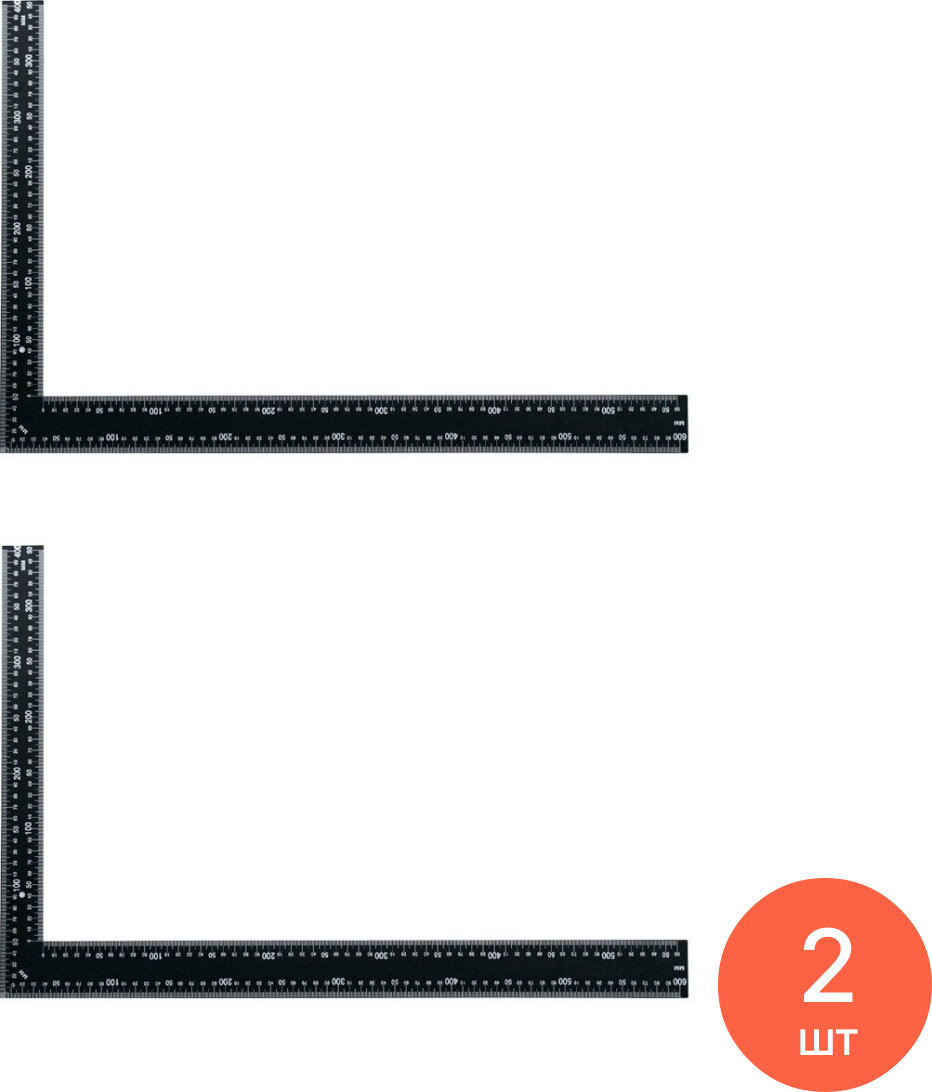 Угольник строительный 888 разметочный, с двусторонней шкалой, из стали, черный, размер 600х400мм / инструменты (комплект из 2 шт)