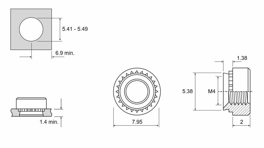 Запрессовочные гайки М4-2 (отверстие 4,25) нержавеющие кислотостойкие (10 штук)