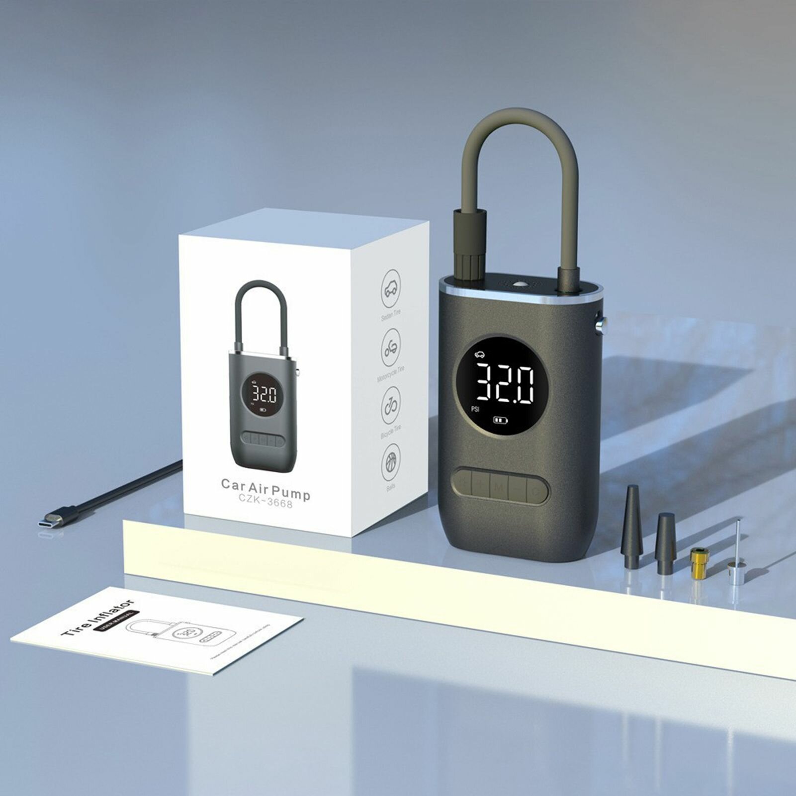 Автомобильный насос портативный мини с двойной зарядкой и USB, насос для мяча портативный, насос для велосипеда