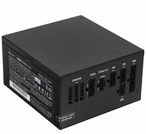Блок питания be quiet! PURE POWER 12 M FM 5411980 750W (BN343) черный - 750 Вт, 80+ Gold, ATX 20+4 пин, 4 pin + 4 pin CPU, 5 SATA, 2 x 6+2 pin PCI-E