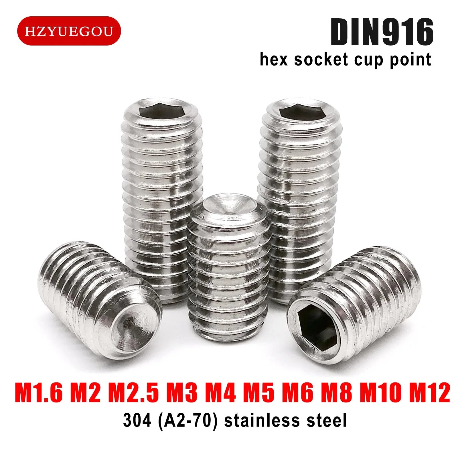 M1.6 M2 M2 M2, 5 M3 M4 M5 M6 M8 M10 M12 DIN916 Шестигранная розетка Шестигранная чашечная головка болт набор болтов 304 A2-70 нержавеющая сталь