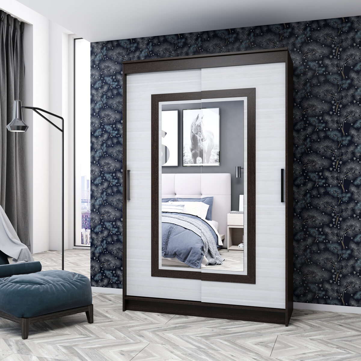 Шкаф-купе Элегант 5 с зеркалом Венге/Лоредо, 200в*59г*126ш см