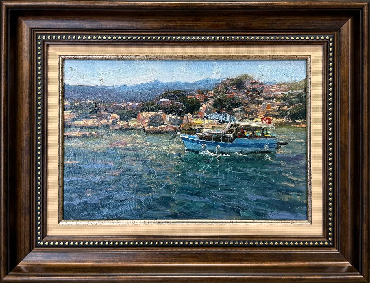 Картина маслом на мдф, морской пейзаж "У берегов Эгейского моря", 2017 г, 20х30 см. Автор Коган Борис