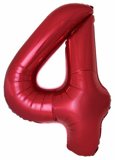 Шар воздушный Flexmetal фольгированный 40", 102 см Цифра 4, Slim, красный, металлик