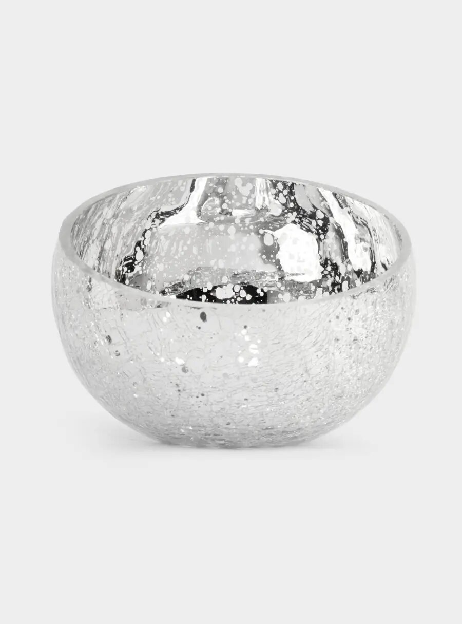 Конфетница, 15х12 см, стекло, серебристая, Кракелюр, Craquelure