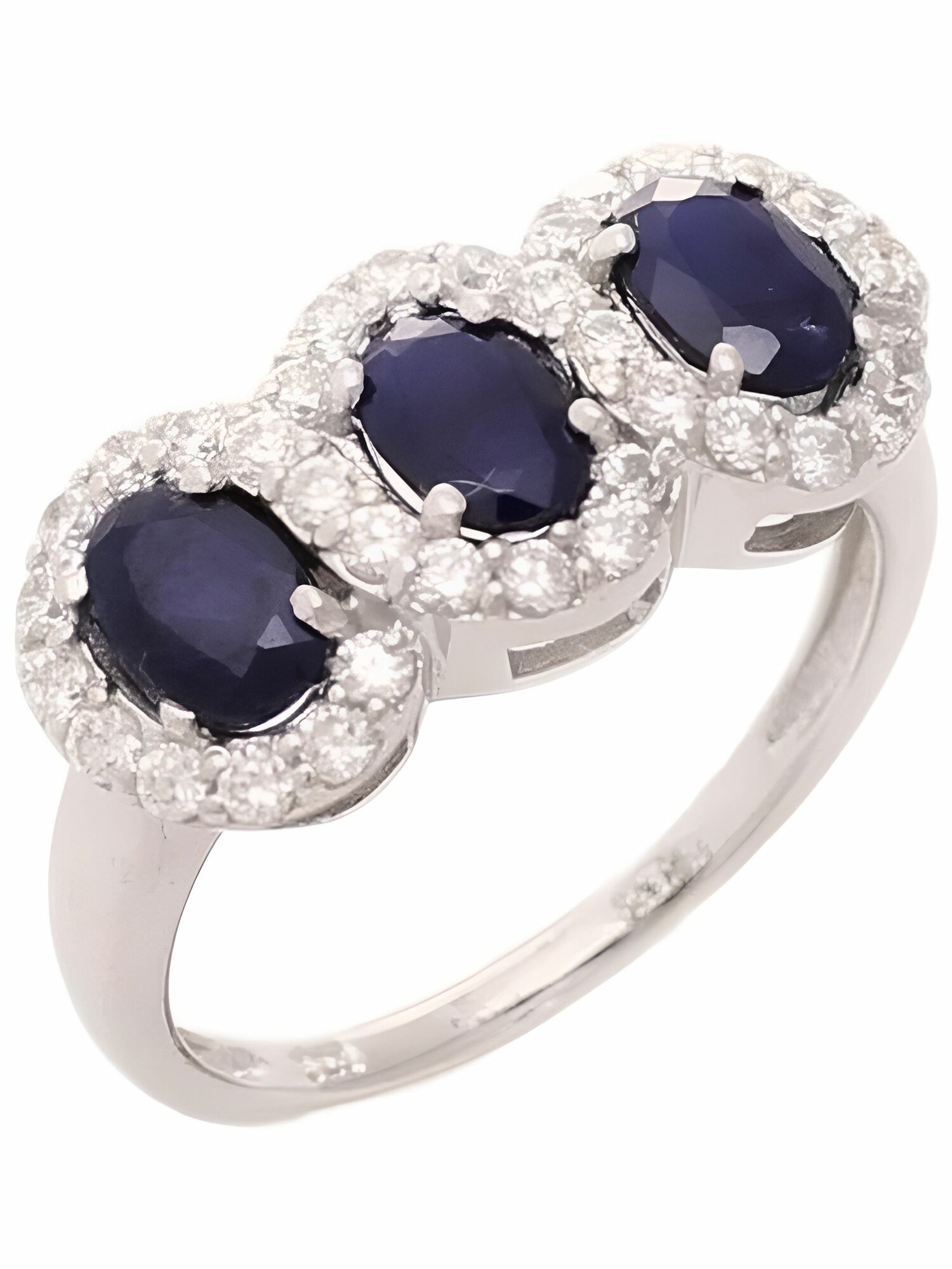 Кольцо тонкое, серебро, 925 проба, родирование, сапфир, фианит