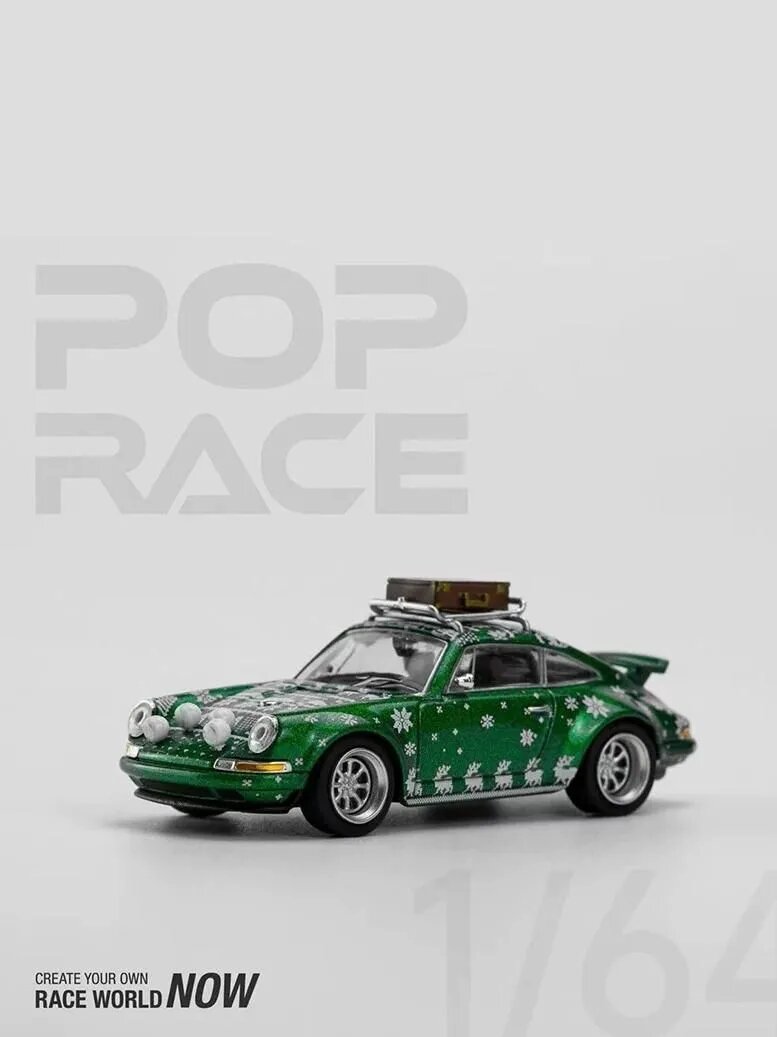 Машинка POP Race 1/64 Porsche 964 SINGER CHRISTMAS EDITION 2023 green Die-cast Alloy Car Model Toy Gift