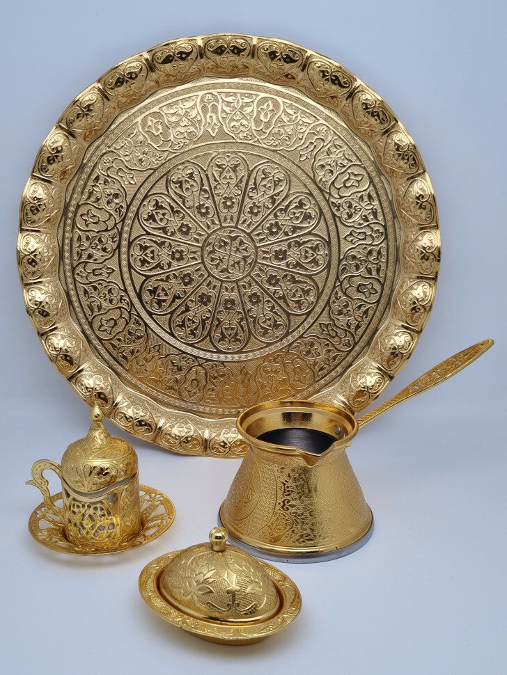 Набор ВИП поднос круглый, турка, лукумница, кофейная пара из замака