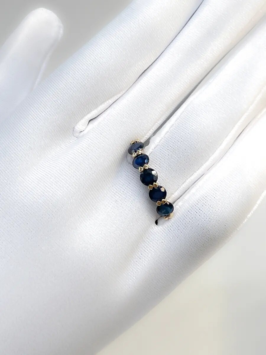 Кольцо дорожка, желтое золото, 585 проба, сапфир