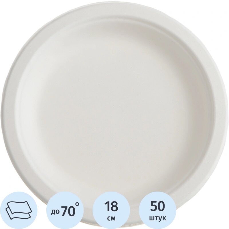 Тарелка одноразовая биоразлагаемая D=180 мм, 50шт/уп (138657)