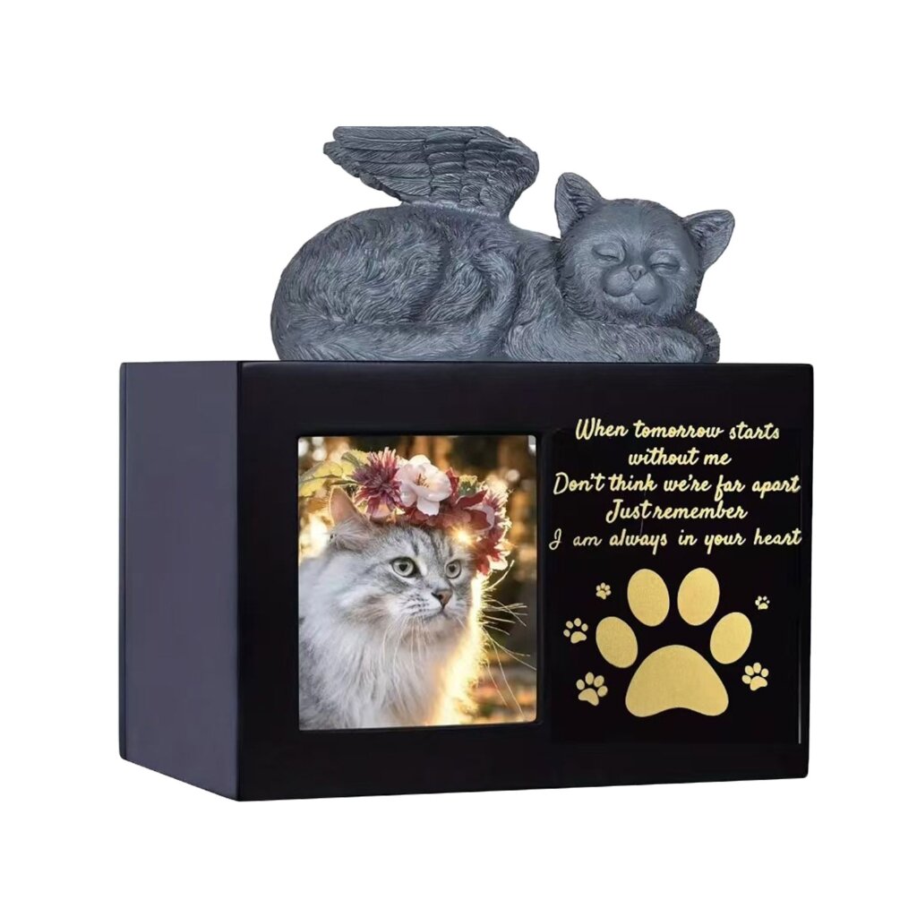 Урна для домашних животных, отпечаток лапы, памятная коробка для кошек и собак с украшением в виде ангела из смолы-angel cat plus box