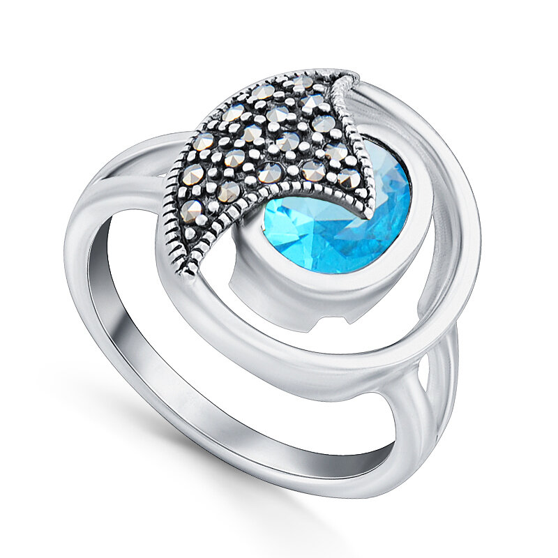 Кольцо, серебро, 925 проба, фианит, марказит