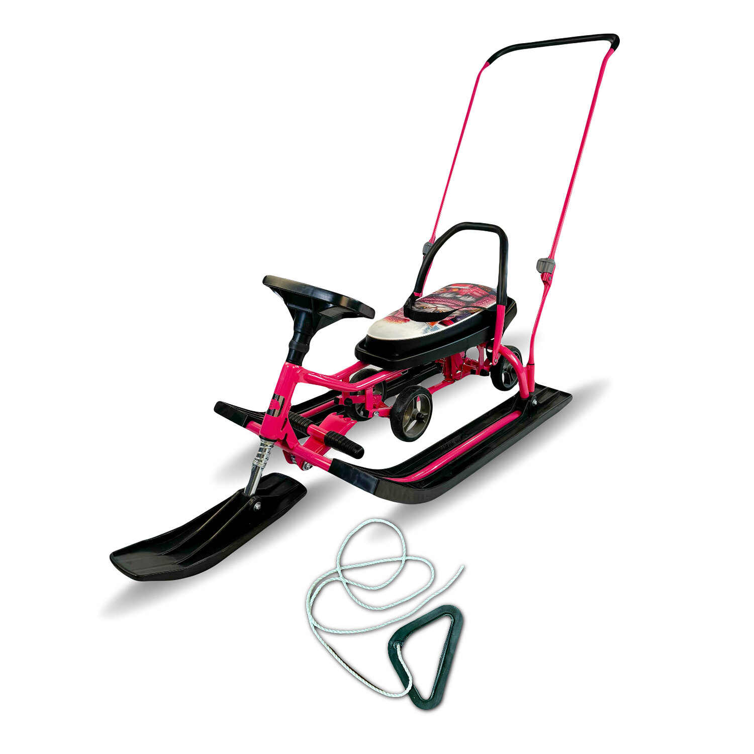 Снегокат детский 109 "Wheel" c П-образным толкателем и колесной базой (Котенок)