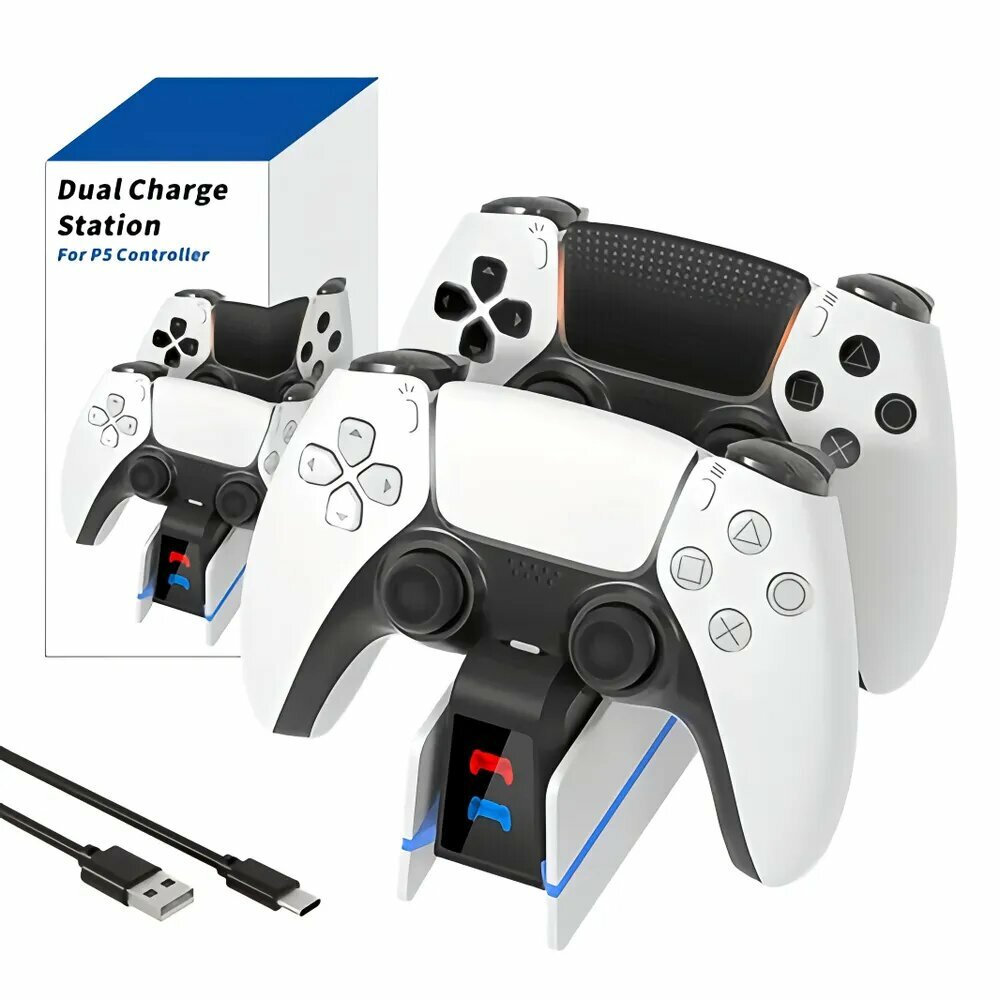 Зарядная станция для геймпадов PlayStation 5, док-станция с подсветкой для джойстиков пс5