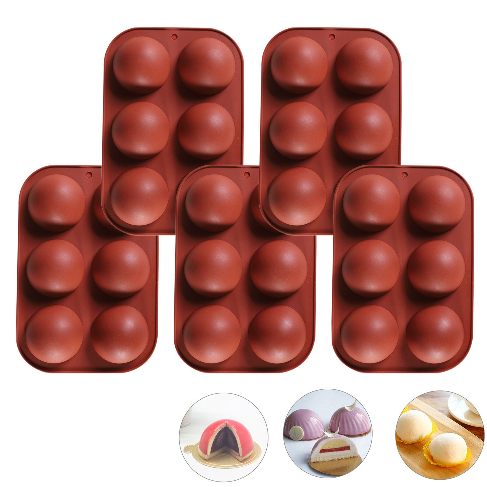 5ШТ 6 Отверстий Силиконовая Полусферическая Форма для Выпечки Круглой Формы Полушария Антипригарная DIY Форма для Торта Капкейков для Шоколадного Торта Желе Купола Мусса Пудинга