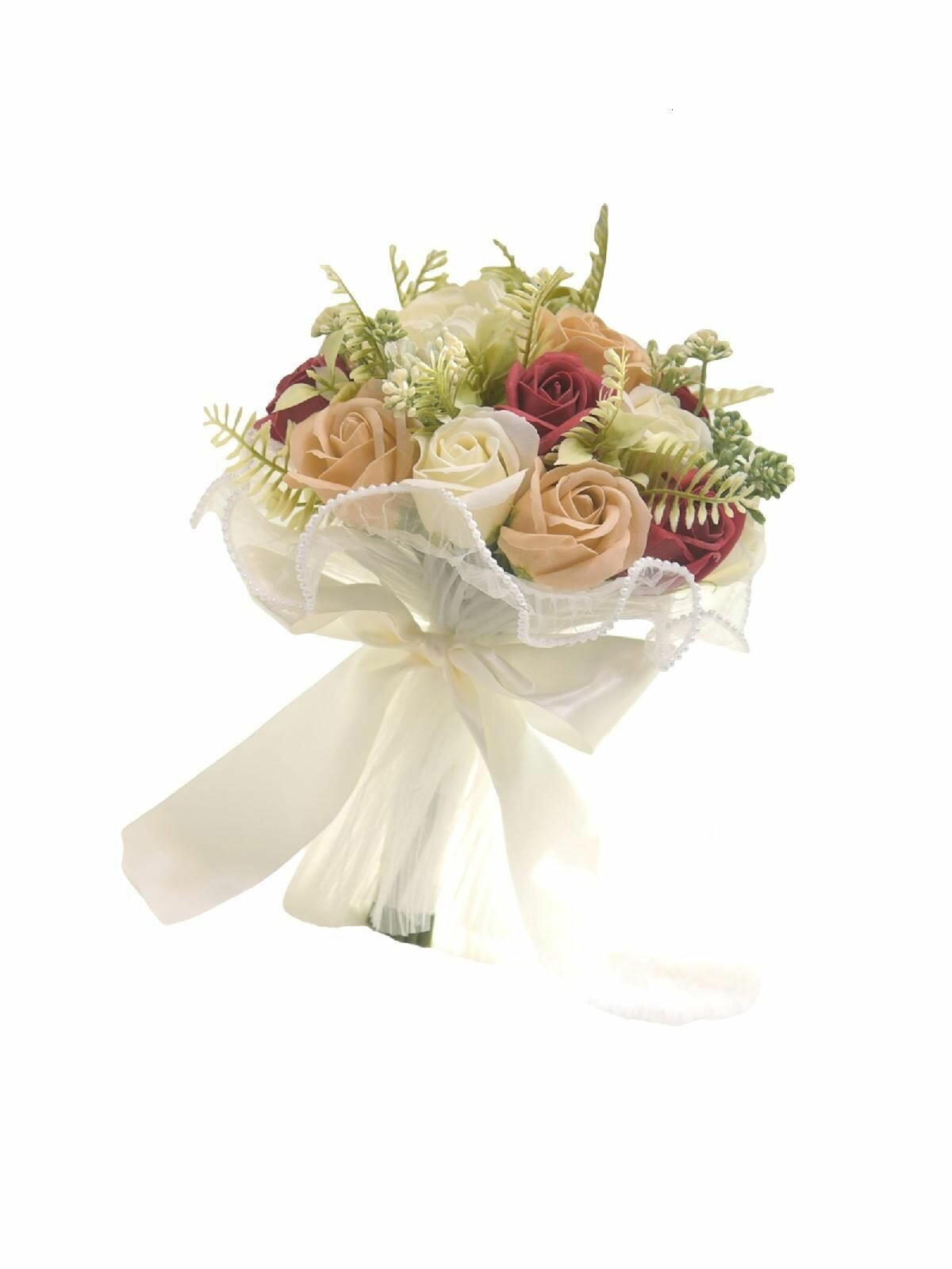 Стабилизированныецветы,1 букет искусственных пионовидных роз из мыла bride bouquet-бордовый