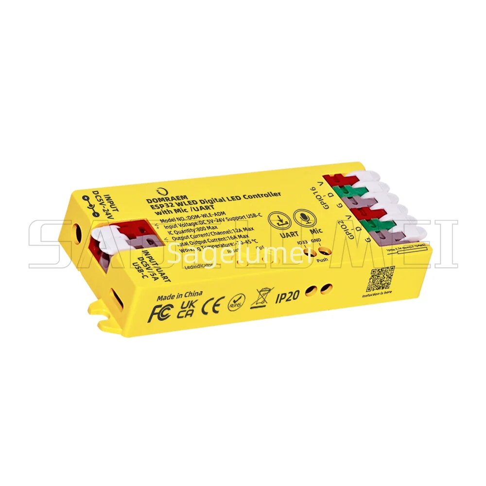 DOMRAEM ESP8266/ESP32 WLED RGB-контроллер Желтый, Yellow ESP32Mic UART