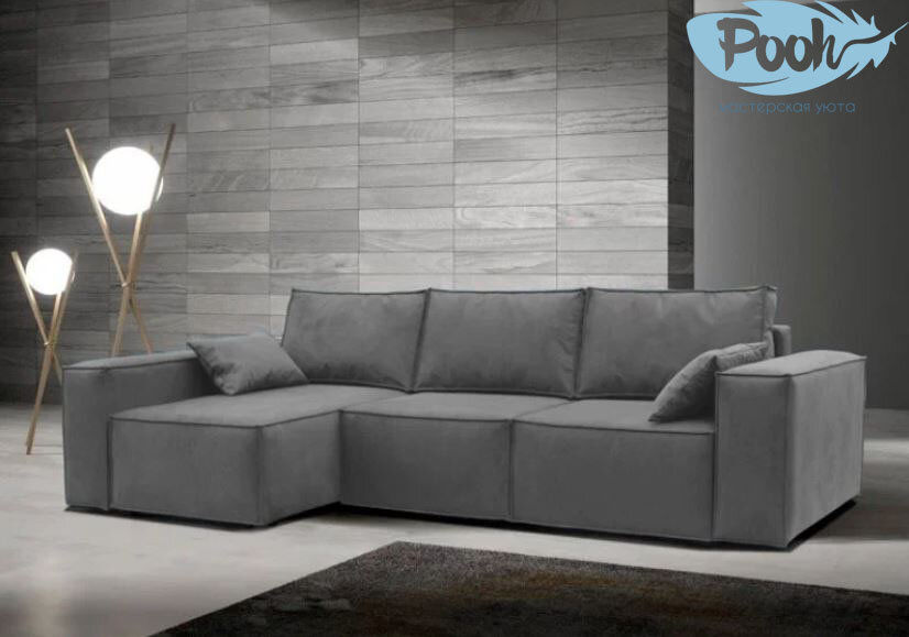 POOH Диван-кровать угловой Лофт velour Gray, механизм еврокнижка