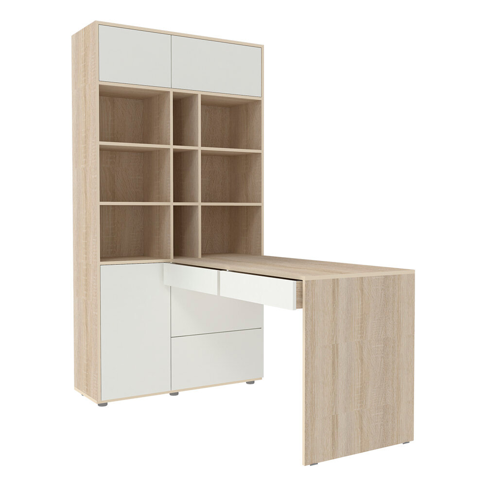 Стол письменный со стеллажом 1000 Дуб Сонома Белый